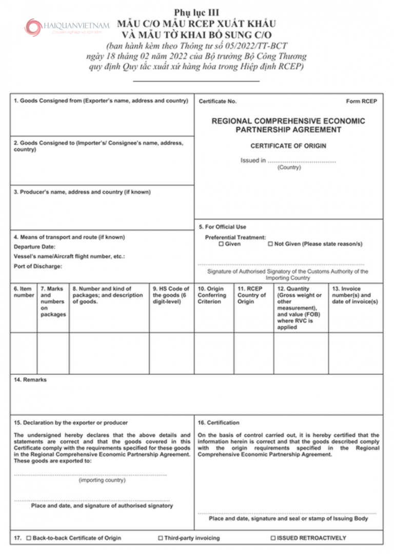 Tìm hiểu CO form RCEP cùng Hải Quan Việt Nam 2022 chi tiết